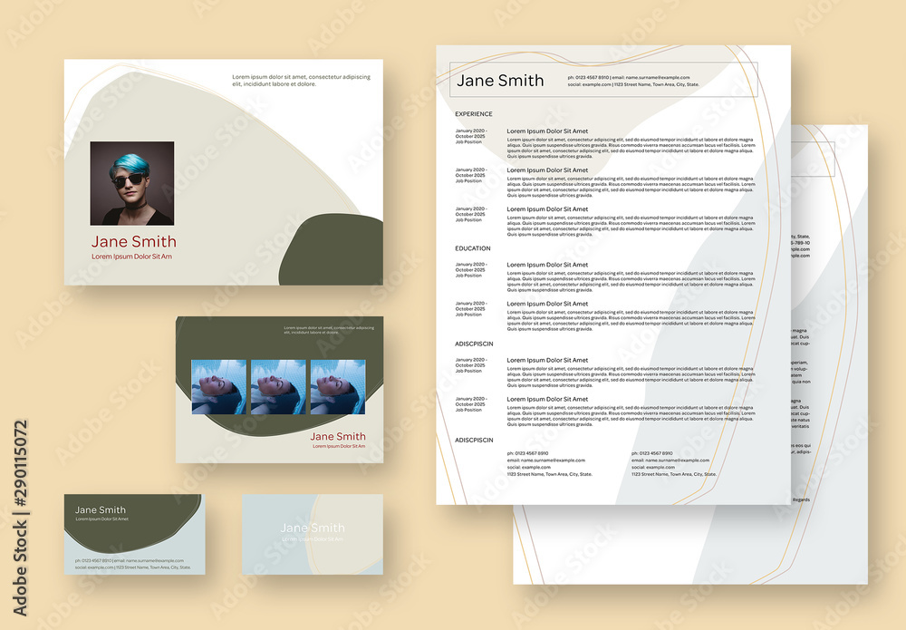 Resume Set Layout with Green Elements Stock Template | Adobe Stock