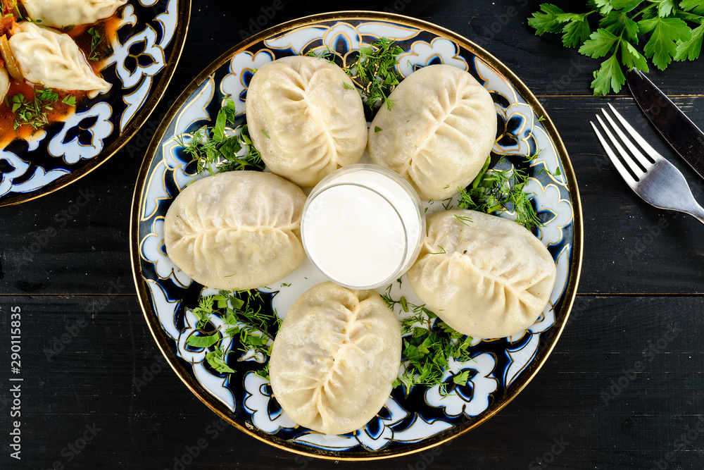 Manti. Traditional meat dish of the peoples of Central Asia Stock Photo ...