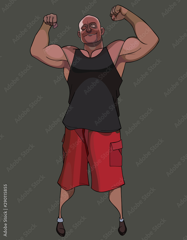 cartoonish smiling muscular man posing showing biceps Stock Vector ...