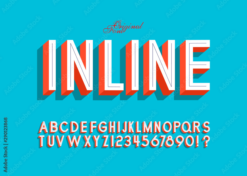"Inline" Vintage 3D Condensed Alphabet Stock Vector | Adobe Stock