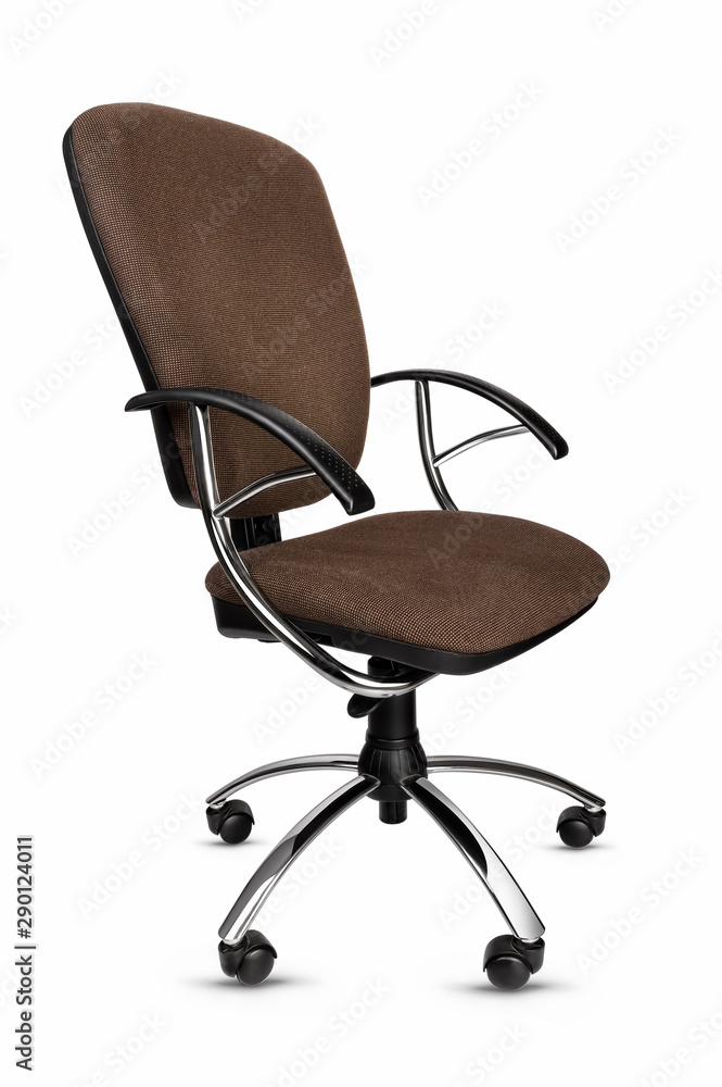Shiny metal office chair on wheels on a white background Stock Photo ...