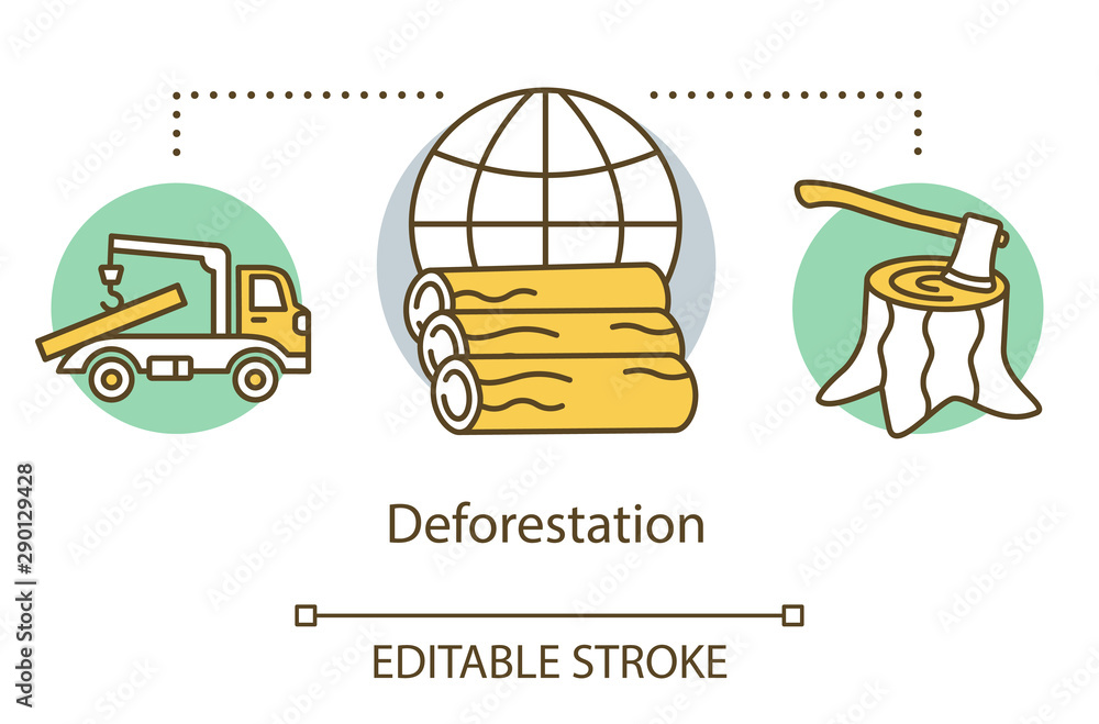 Deforestation concept icon. Forestry logging. Tree felling. Eco problem ...