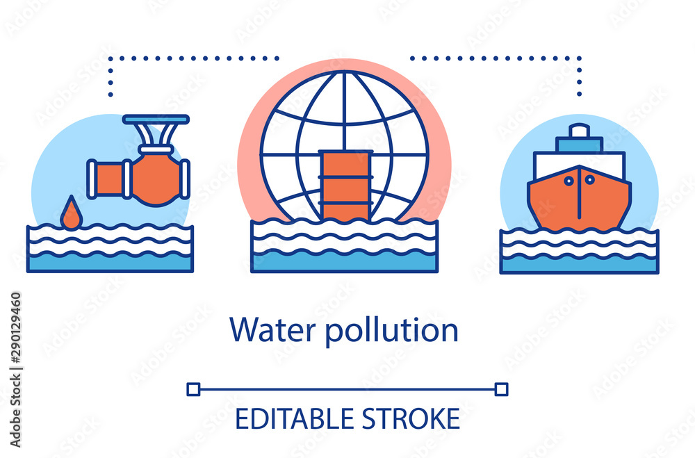 Water pollution concept icon. Ocean waste contamination. Pollution of ...