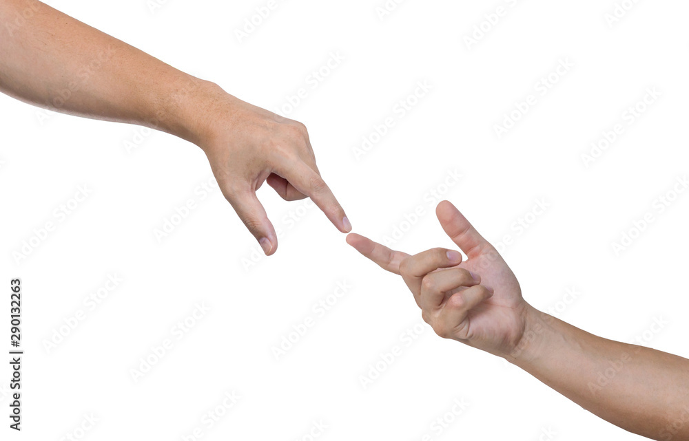 Touching finger. Two hands of different ages gently touching with the ...