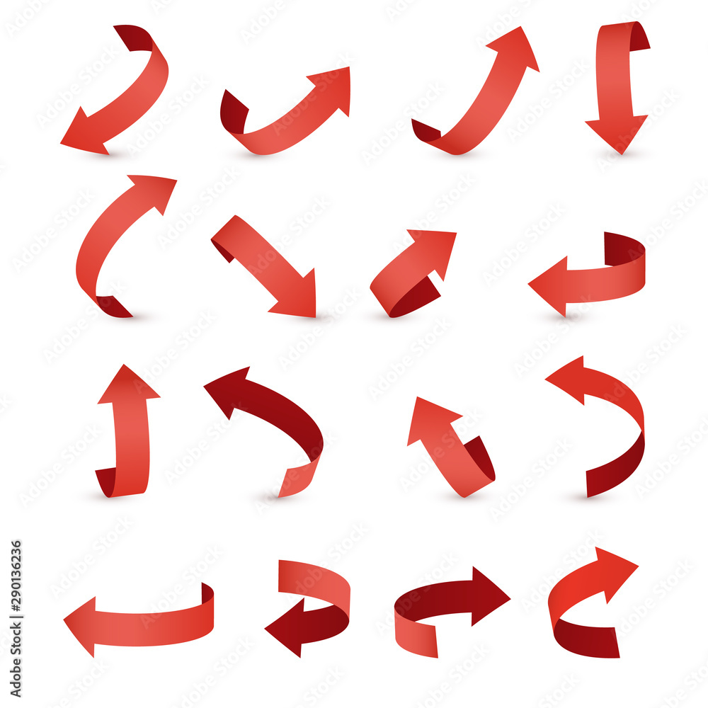 Red ribbon arrow set. Arrow stickerst various angles and directions ...