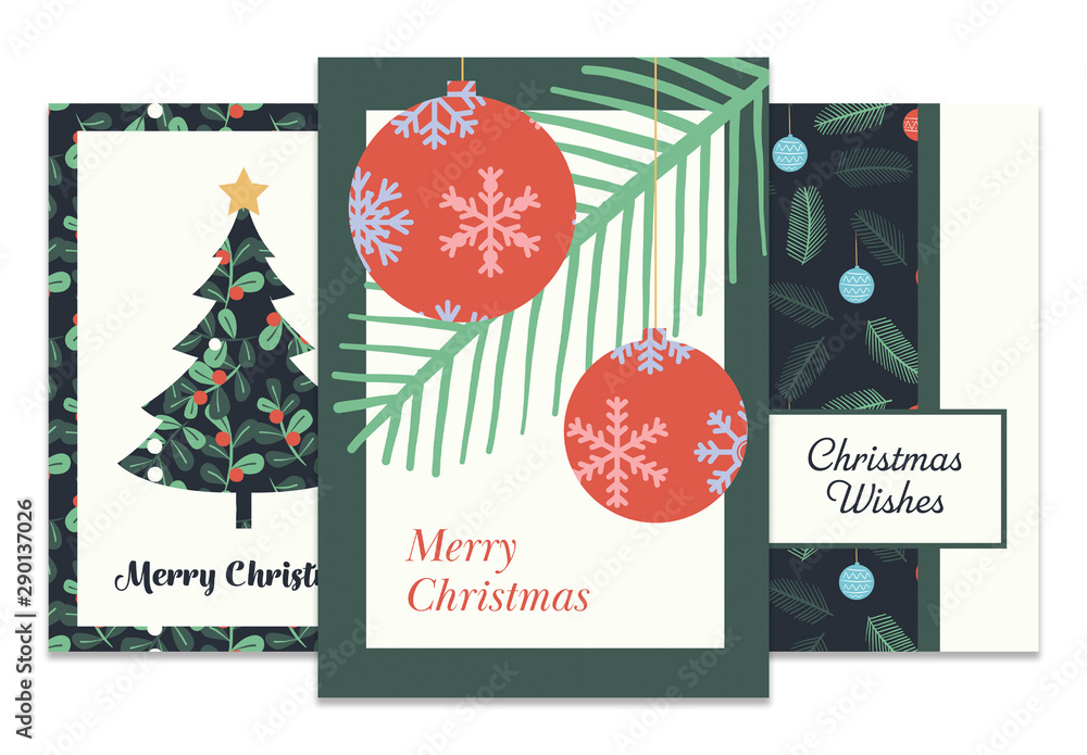 Christmas Card Layout Set with Illustrative Elements Stock Template ...