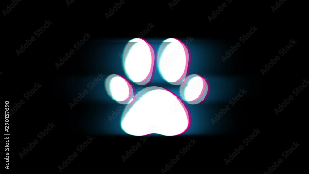 Paw Icon Symbol on Glitch Led Screen Retro Vintage Display Animation 4K ...
