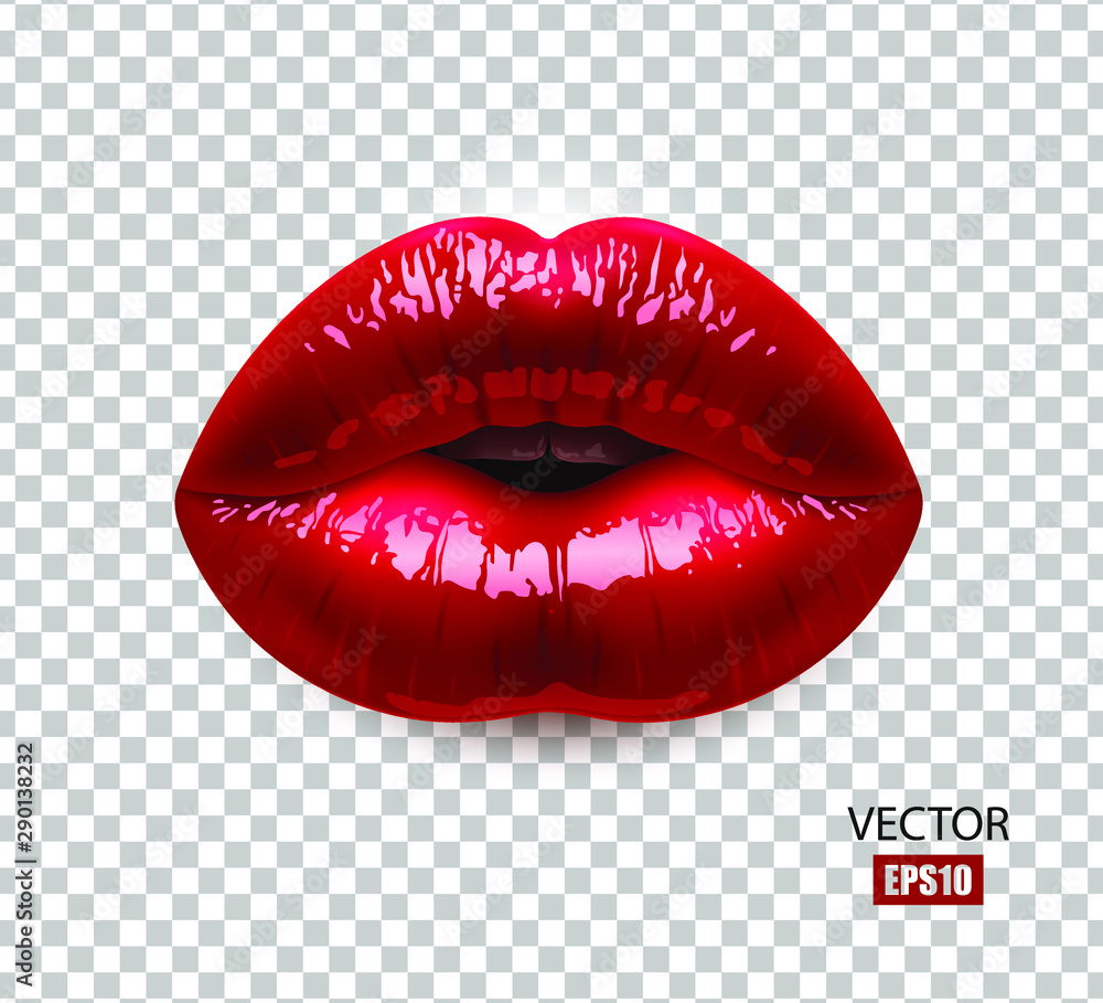 Vecteur Stock Red sexy female lips isolated on a transparent background ...