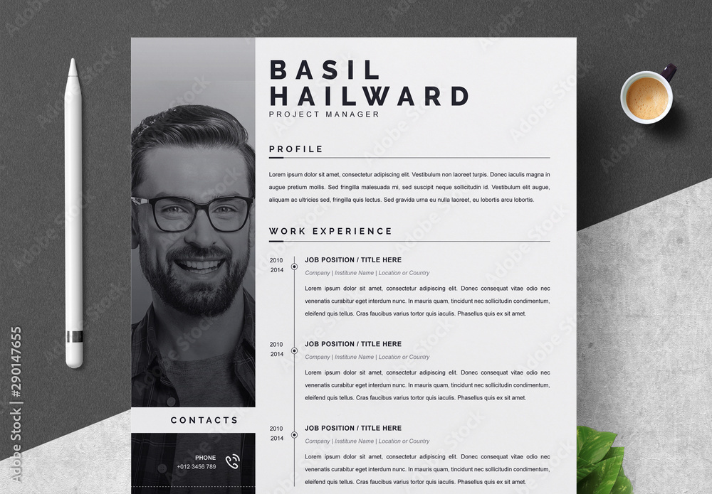 Resume Layout Set with Photo Sidebar Stock Template | Adobe Stock