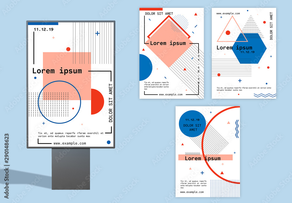 Memphis Design Poster Layout Set Stock Template | Adobe Stock
