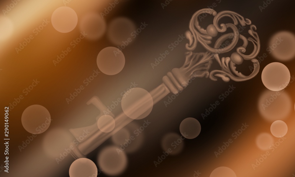 Vintage key on abstract bokeh background. Magic background with an ...