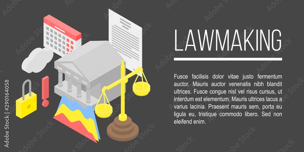 Lawmaking concept banner. Isometric illustration of lawmaking vector ...