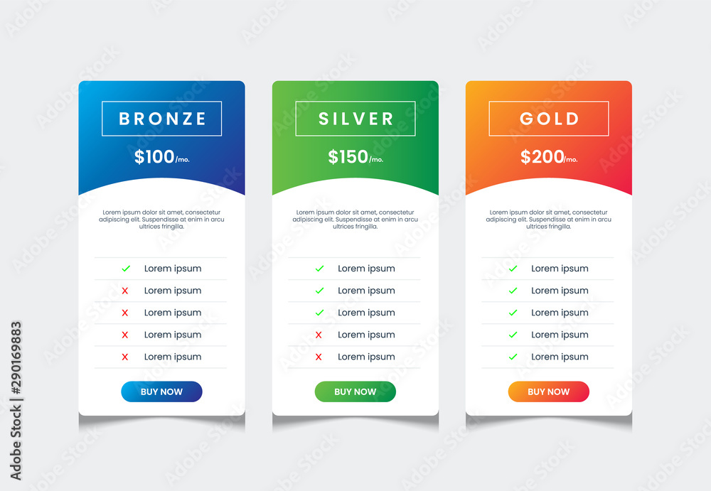 3 columns of price list table desing template, comparative table ...