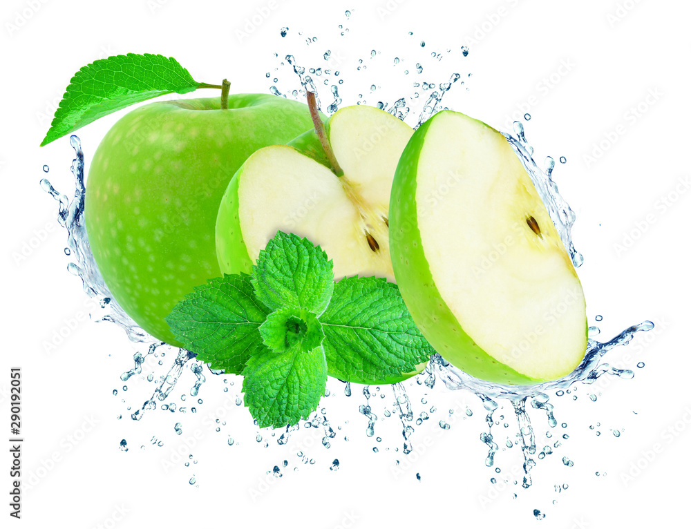 apple water splash and mint isolated on white Stock Photo | Adobe Stock