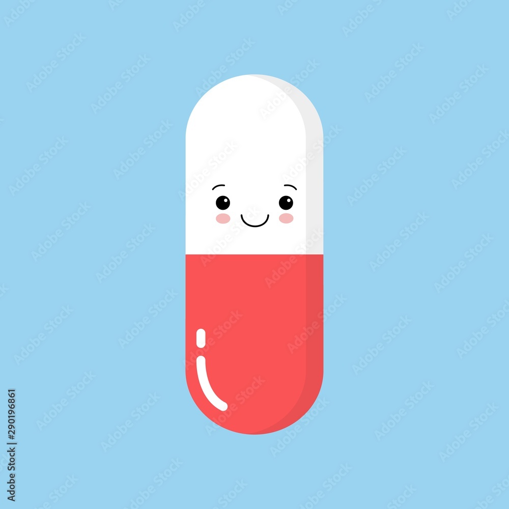 Cute happy smiling medicine pill capsule. Vector flat cartoon character ...