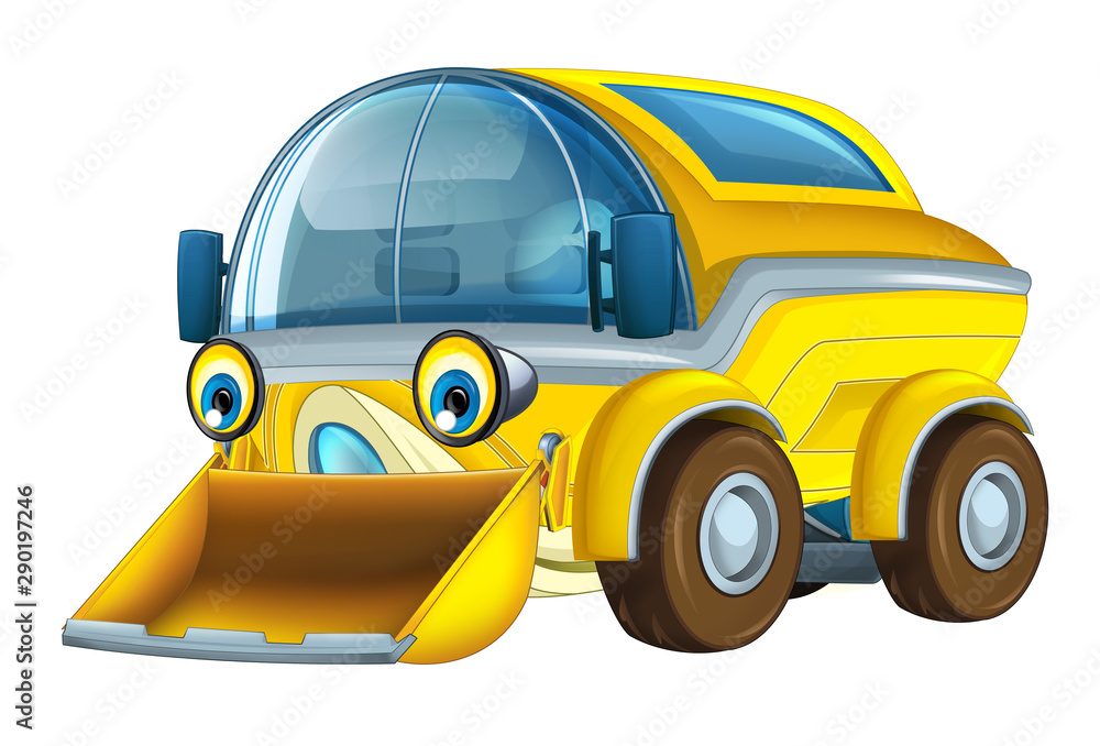 Cartoon funny and happy looking truck street cleaner on white ...