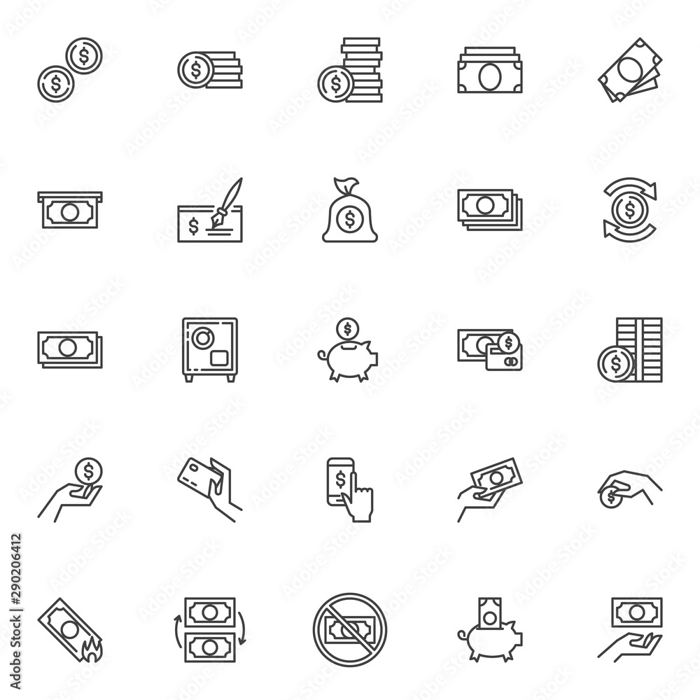 Money line icons set. linear style symbols collection, outline signs ...