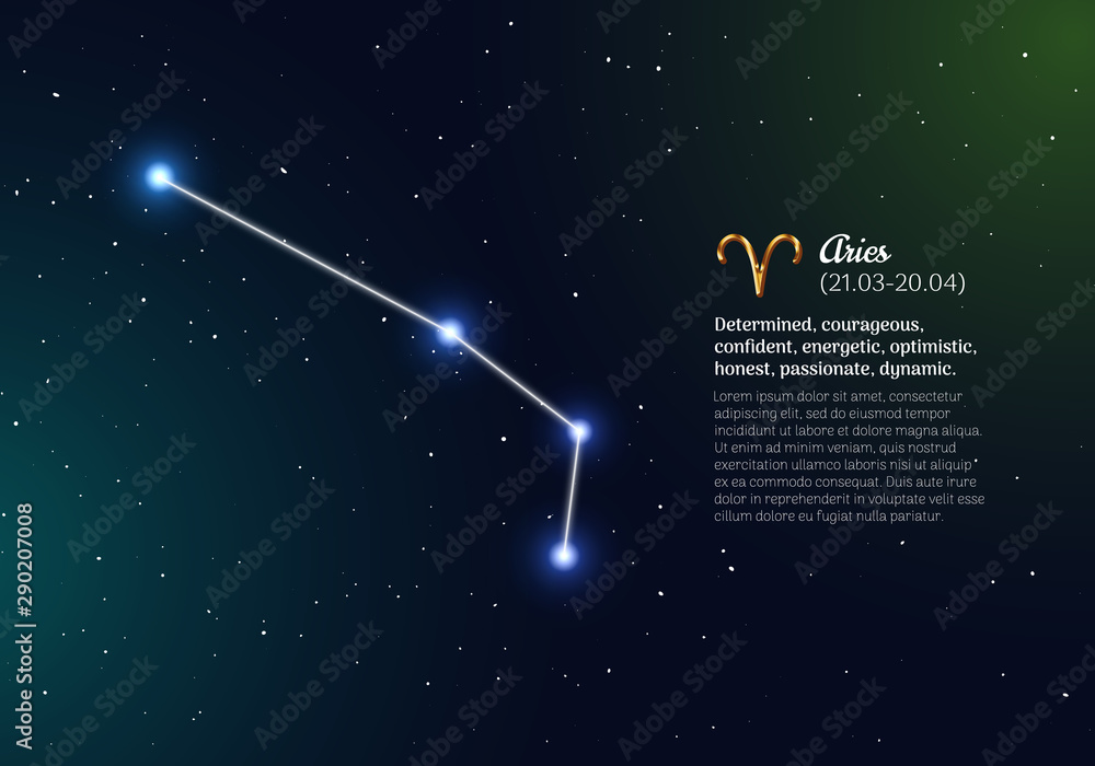 Aries zodiacal constellation with bright stars. Aries star sign and ...