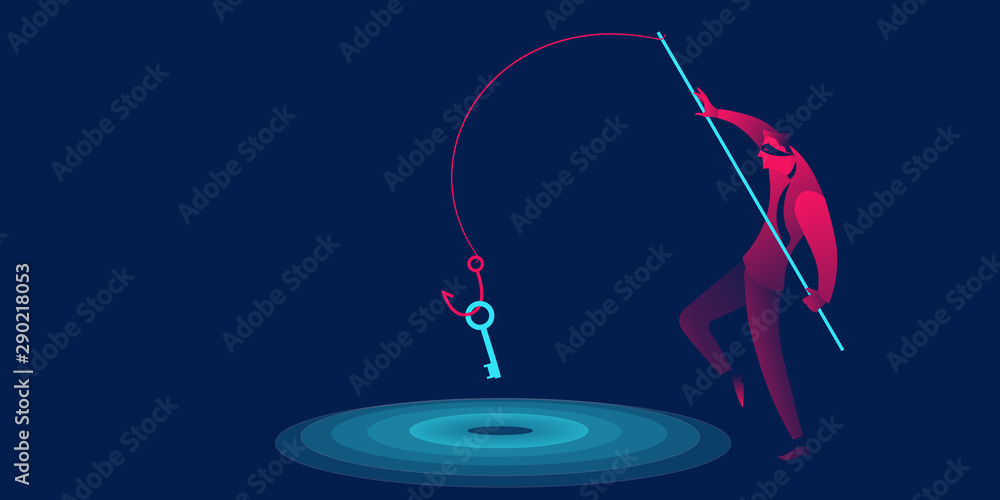 Phishing, scam, hacker business concept in red and blue neon gradients ...