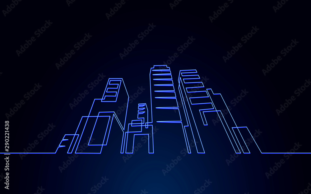 Single continuous one line art city building construction. Architecture ...