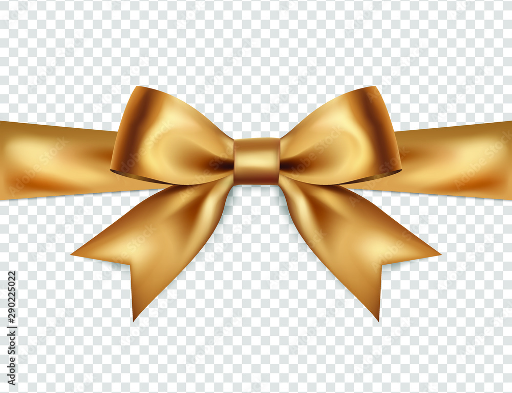 Beautiful golden bow isolated on transparent background, satin bow for ...