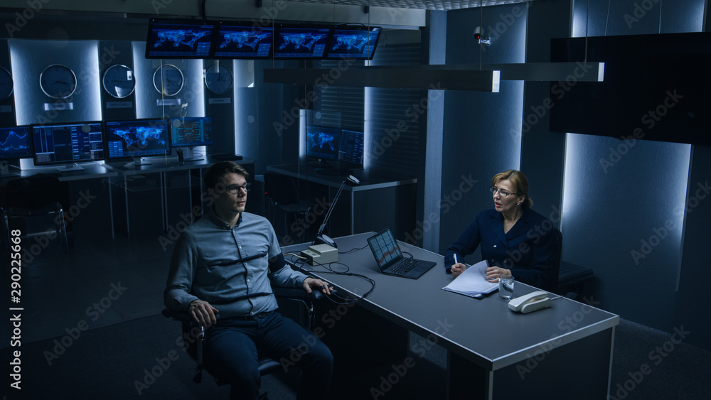 Female Special Agent Conducts Lie Detector / Polygraph Test on a Young ...