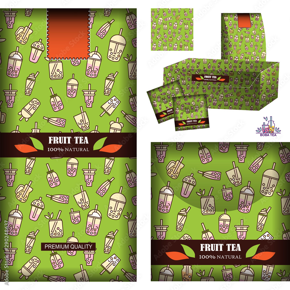 Vector backgrounds for tea design. Realistic template for tea-bags, tea ...