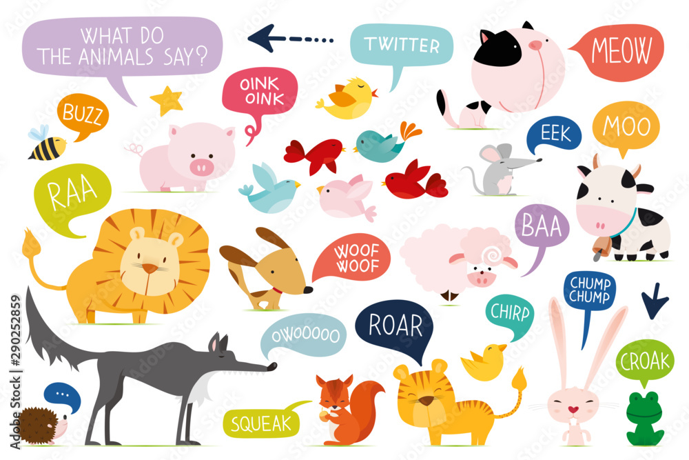 Vector set of cute cartoon animals. What do the animals say. Stock ...