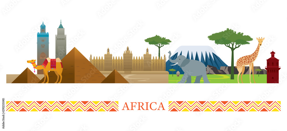 Africa Skyline Landmarks in Flat Style Stock Vector | Adobe Stock