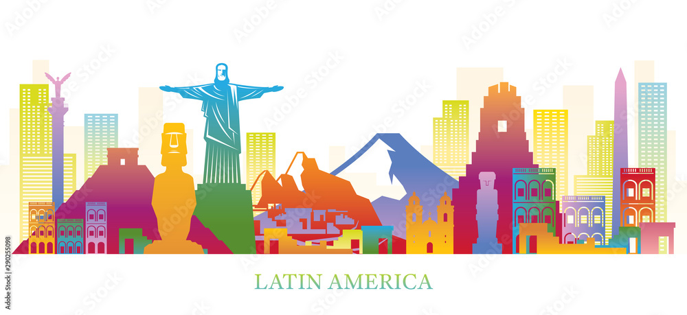 Latin America Skyline Landmarks Colouful Silhouette Stock Vector ...