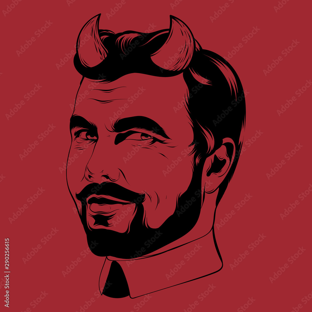 Vector hand drawn illustration of man with beard and horns isolated ...