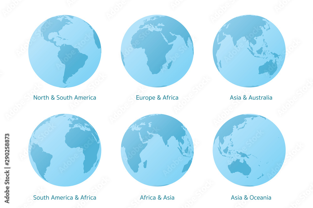 Planet Earth set of Different Continents View Stock Vector | Adobe Stock