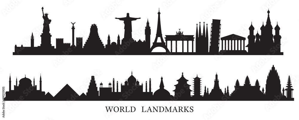 World Skyline Landmarks Silhouette Stock Vector | Adobe Stock