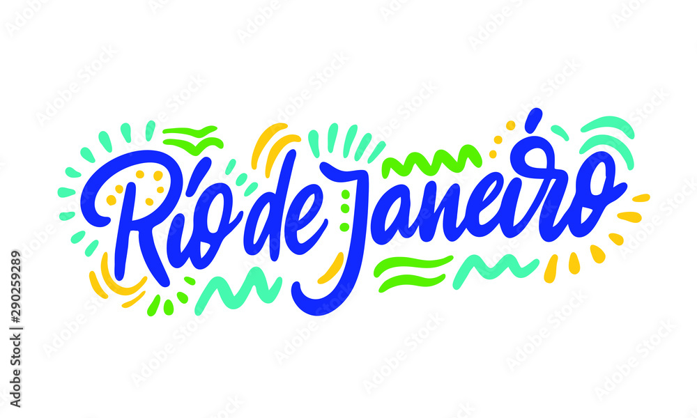 Rio de Janeiro- hand drawn lettering name of Brazil city. Handwritten ...