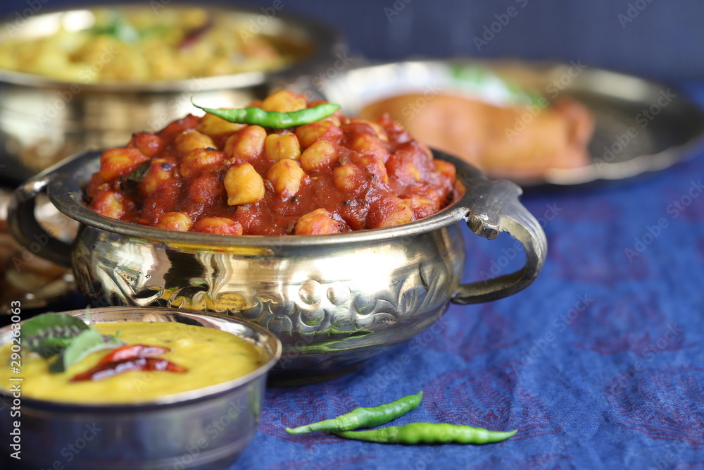 traditional Indian home-cooked dinner. dishes of national Indian ...