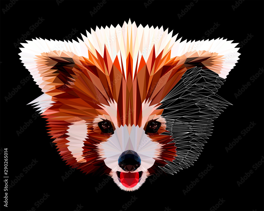 Cute and fluffy chinese red panda. Vector character low poly ...