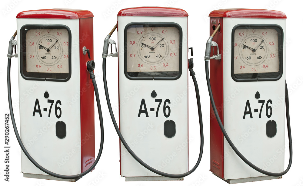 Old gas station filmed at various angles. Petrol tank refueling device ...