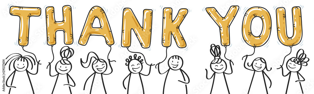 THANK YOU Smiling group of stick figures holding golden letters Stock ...