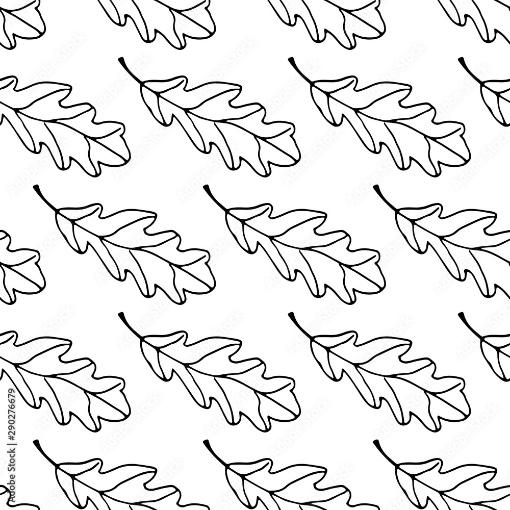 Cute cartoon oak leaf pattern with hand drawn leaves. Sweet vector ...