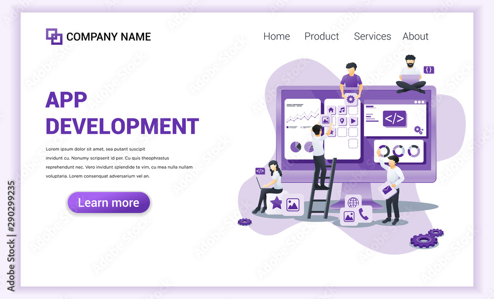 Modern Flat design concept of App Development with characters on screen ...