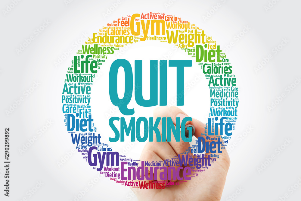 Poster Quit Smoking circle stamp word cloud with marker, health concept ...