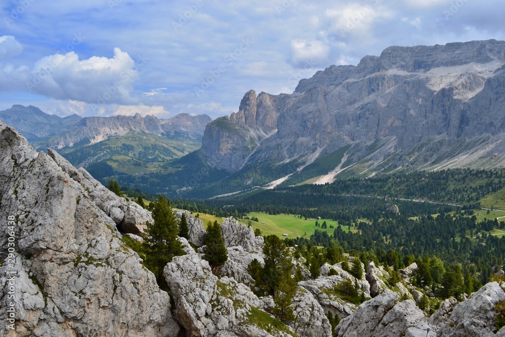 Sella Group, a plateau-shaped massif in the Dolomites. View from the ...
