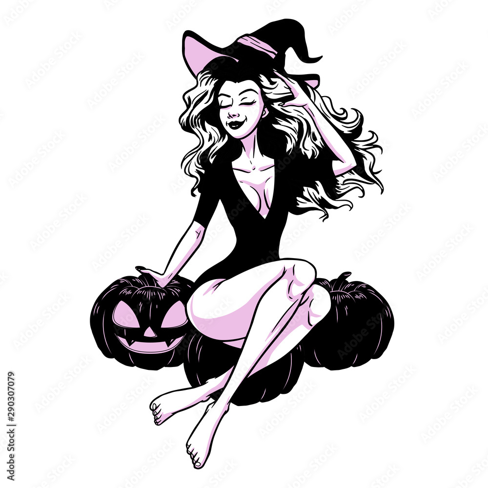 Beautiful Young Witch Woman Sexy Girl Pin Up Halloween Costume