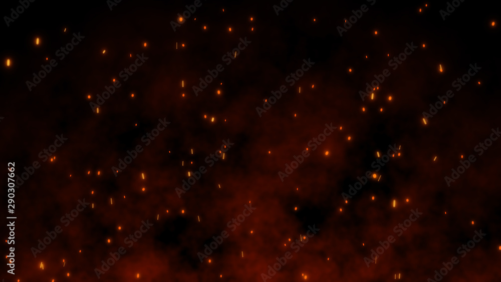 3D Burning embers glowing. Fire Glowing Particles on Black Background ...