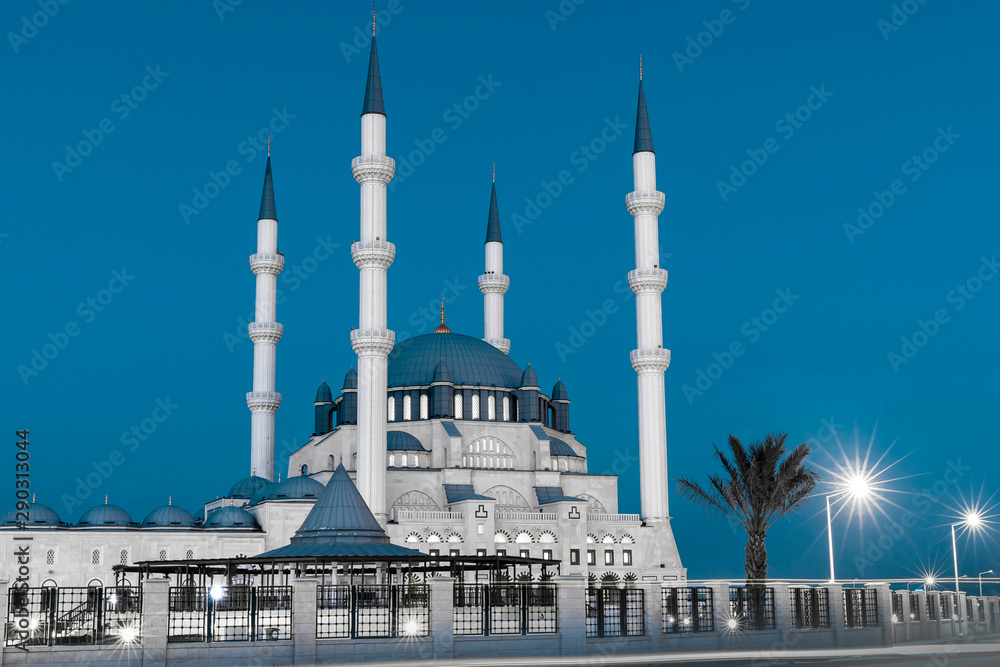 Hala Sultan Camii mosque in Nicosia, North Cyprus at evening time ...