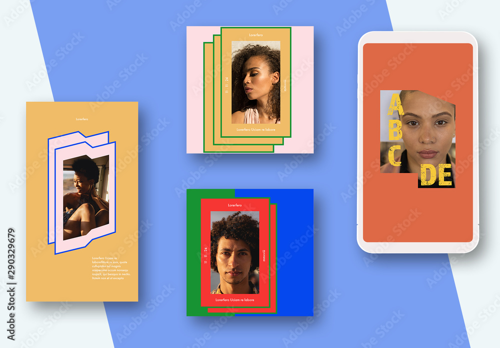 Color Blocking Social Media Layout Set Stock Template | Adobe Stock
