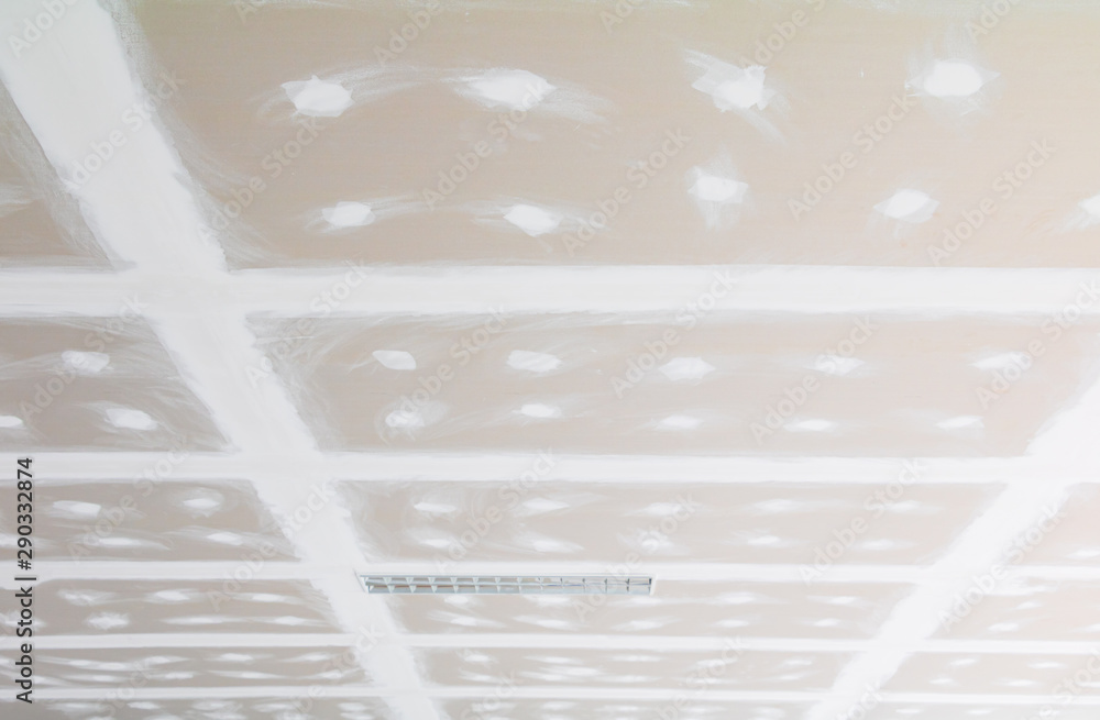 gypsum board ceiling structure and plaster mortar wall painted ...