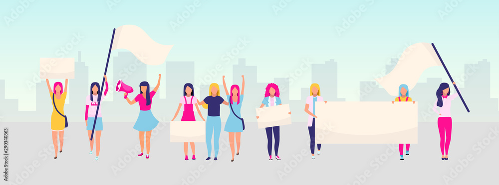 Vetor de Women empowerment protest flat vector illustration. Feminist ...