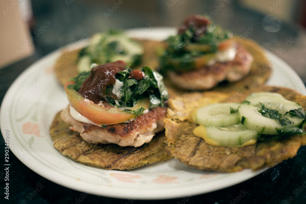 fried plantain burgers made with chicken patties and using fried ...