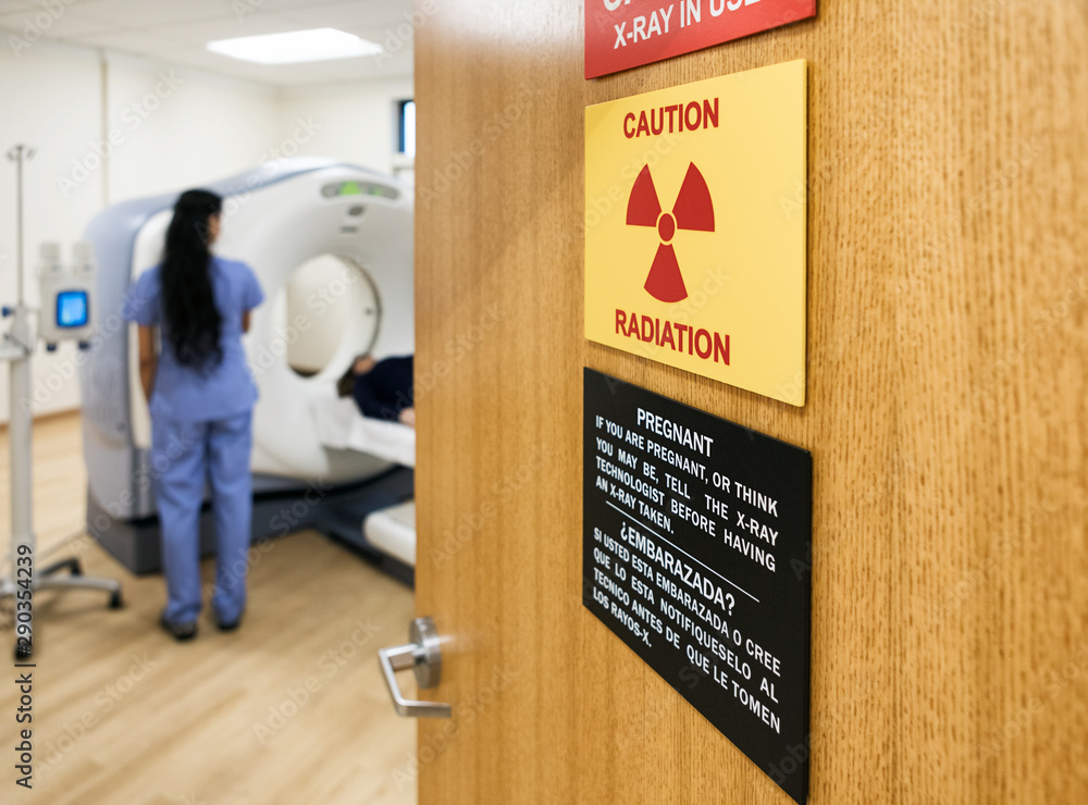 Clinic: Warning Signs On Door Outside Of CT Scan Stock Photo | Adobe Stock